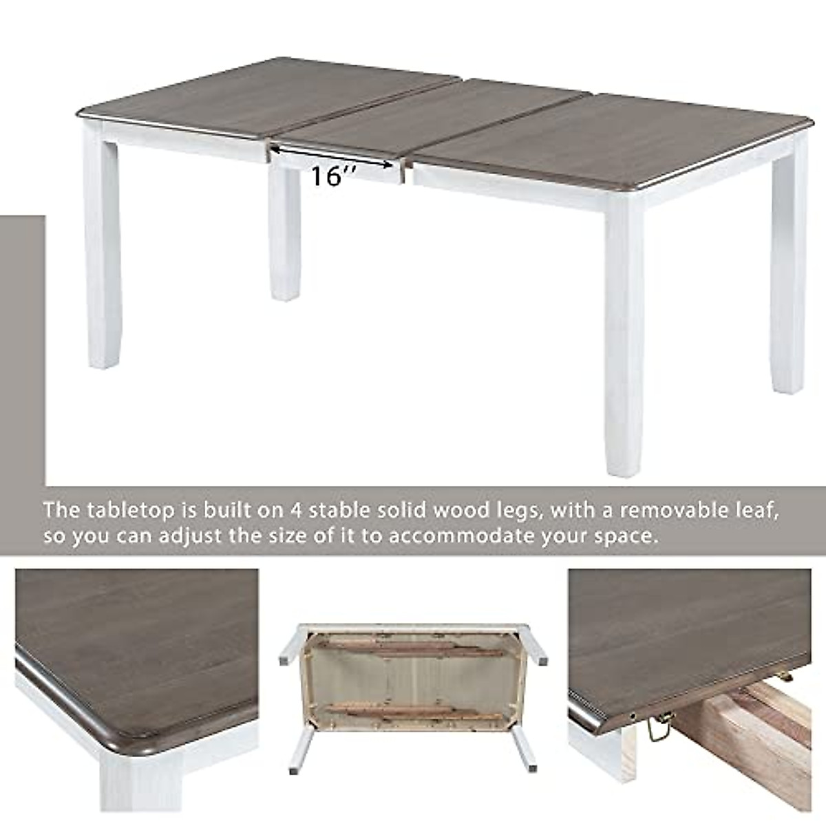 Merax Retro Style 7-Piece Dining Set, Include Extendable Table and 6 Upholstered Chairs, Brown+White(7pcs)