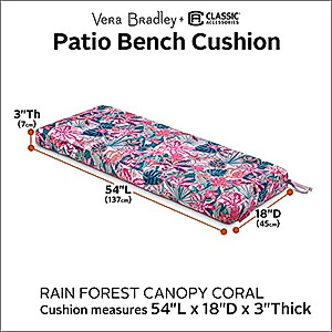 Vera Bradley by Classic Accessories Water-Resistant Patio Bench Cushion, 54 x 18 x 3 Inch, Rain Forest Canopy Coral, Patio Furniture Cushions