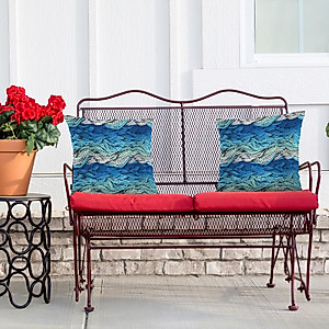 Swono Ocean Wave Pillow Covers, Abstract Swirls Ocean Sea Waves Decorative Pillow Case Home Sofa Cushion Set, Blue Waves Pillow Cushion Cases for Bed/Patio/Garden/Balcony, 2-Pack, 18x18 Inch