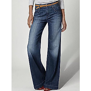 Flamingals Wide Leg Jeans for Women Stretch Low Waist Baggy Jeans Boot Cut Jeans Flare Leg Denim Pants Without Belt Wash Navy Blue S