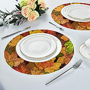 Autumn Leaves Round Placemats Set of 4 Table Placemats Fall Maple Leaf Sunflower Pumpkin Place Mats Tablemats 15 inch for Kitchen Dining Table Dinner Kids Holiday Party