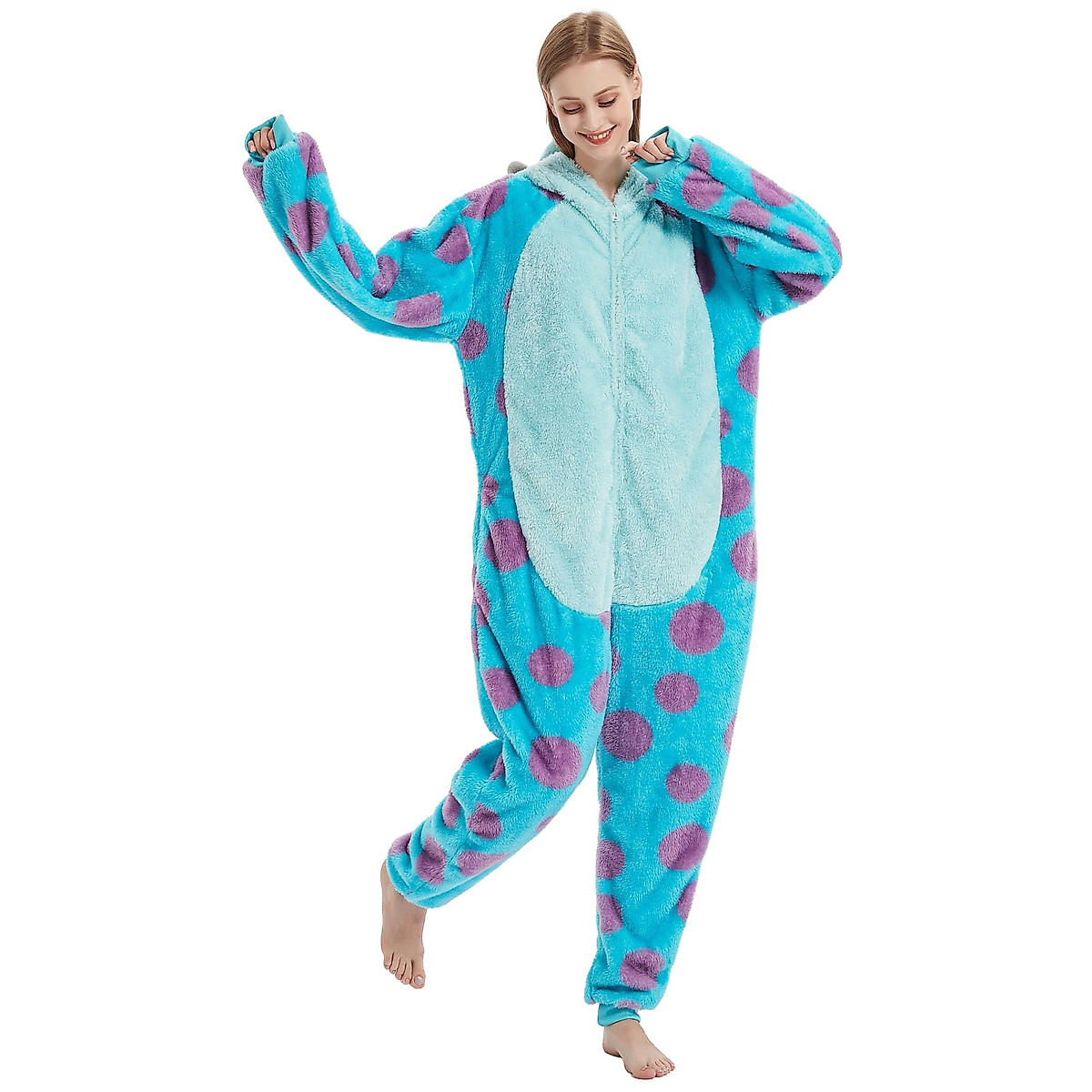 Sqlszt Animal Sulley Monster Onesie Adult Sullivan One Piece Pajamas Unisex Cosplay Costume For Women Men Blue S