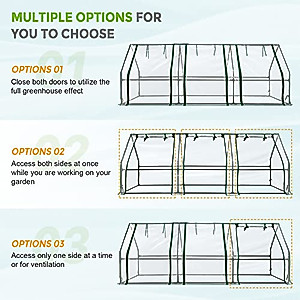 EAGLE PEAK Garden Low Tunnel Portable Greenhouse 96'' x 36'' x 36'' with Large Zipper Doors for Indoor Outdoor Plants Mini Hot House PVC Cover Easy Access Zippered Doors, Transparent