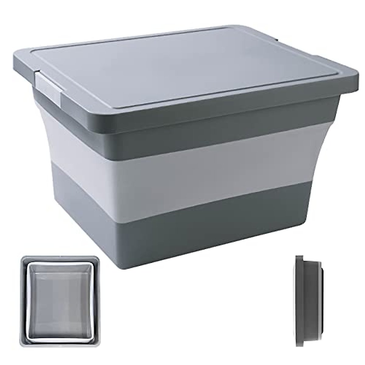 Beinilai Collapsible Storage Bins with lids,26 Qt Plastic Storage Bin Containers Tote Organizing with Secure Buckles，Suitable for Family Outdoor Multi-scene (Dark Gray)