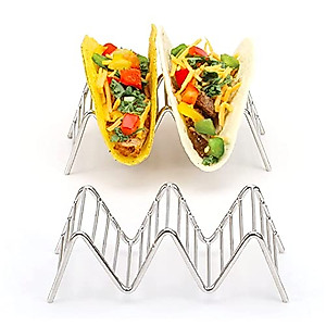 Taco Holders Set of 2 Premium Stainless Steel Stackable Stands, Each Rack Holds 2 or 3 Hard or Soft Tacos, Five Styles Available By 2lbDepot