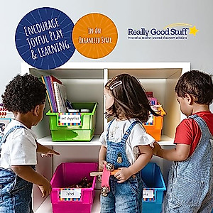 Really Good Stuff Chapter Book Library Bins with Dividers, 8¾" x 13½" x 7¾" - 4 Pack, Neon | Plastic Shelf Bin Organizer for Classroom Library, Book Organization, Documents, Files, Magazines