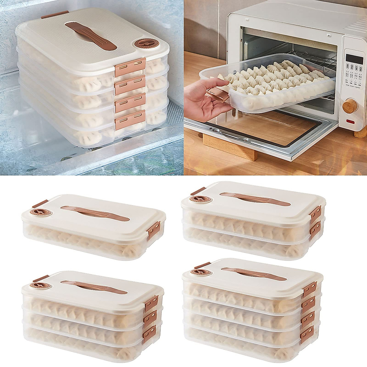 Hisocute Multi-layer Dumpling Storage Box With Lid Sealing Organization Container For Kitchen Vegetable Dumpling Box, 4-tier