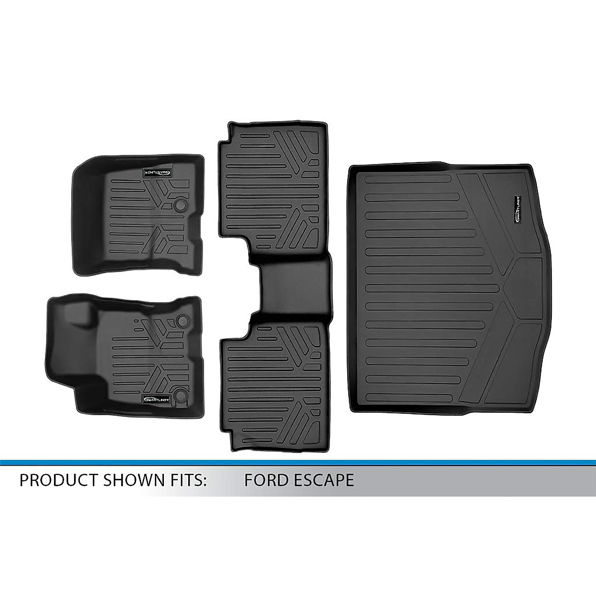 SMARTLINER Custom Floor Mats and Cargo Liner Behind 2nd Row Black Compatible with 2020-2023 Ford Escape (Hybrid Models Only)