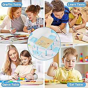 Brelley Toddler Table and Chairs Set for 4,Kids Study Table and Chair Set, Height-Adjustable, Graffiti Desktop, Children Activity Table for Daycare, Classroom, Home