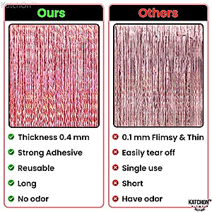 KatchOn, Holographic Rose Gold Fringe Curtain - Large, 6.4x8 Feet, Pack of 2 | Holographic Rose Gold Backdrop for Bachelorette Party Decorations | Rose Gold Streamers for Girls Night Decorations