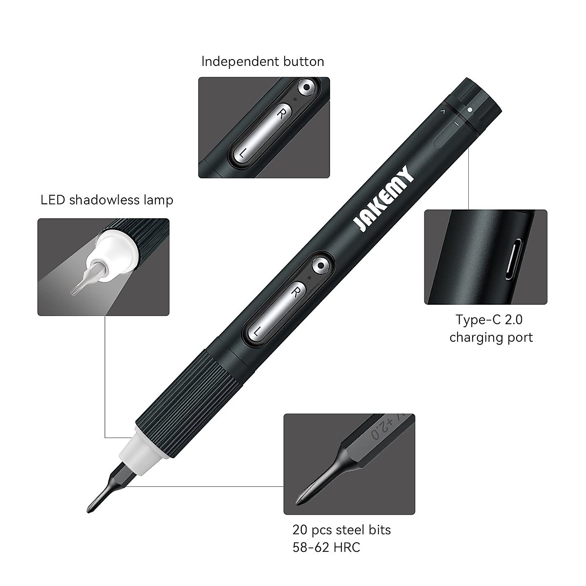 Compact Electric Screwdriver Set, JAKEMY Adjustable 3 Torque Cordless Screwdriver Set for Phone, Rechargeable Mini Power Screwdriver Kit for Electronics Repair with Shadowless LED Lamp