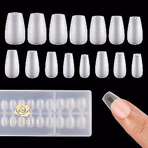 UNA GELLA Short Coffin Nail Tips - 360 PCS Double Matte Soft Gel Nail Tips in 15 Sizes, Pre-shaped Full Cover Press on Clear Acrylic False Gelly Nail Tips for DIY Nail Extensions with Gift Box
