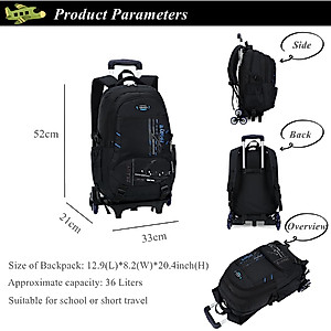 Teens Boys Middle High School Trolley Rolling Backpacks Capacity Wheeled Bookbag School Bags with Six Wheels