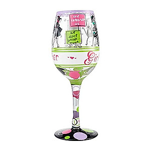 Enesco - 6004358 Enesco Designs by Lolita Girlfriends Together Hand-Painted Artisan Wine Glass, 15 Ounce, Multicolor