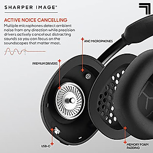 Sharper Image Soundhaven Wireless Over-Ear Bluetooth Headphones, Active Noise Canceling, 30-Hour Playtime, IPX4 Sweatproof, Music & Call Touch Controls, Connect to 2 Devices, Premium Audio Drivers