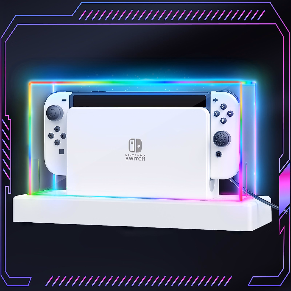 HSTOP Switch Dust Cover with 16 LED Colors Light Base Compatible with Nintendo Switch/OLED, Acrylic Display Case Anti-Scratch Waterproof Dock Cover, Accessories for Nintendo Switch/OLED