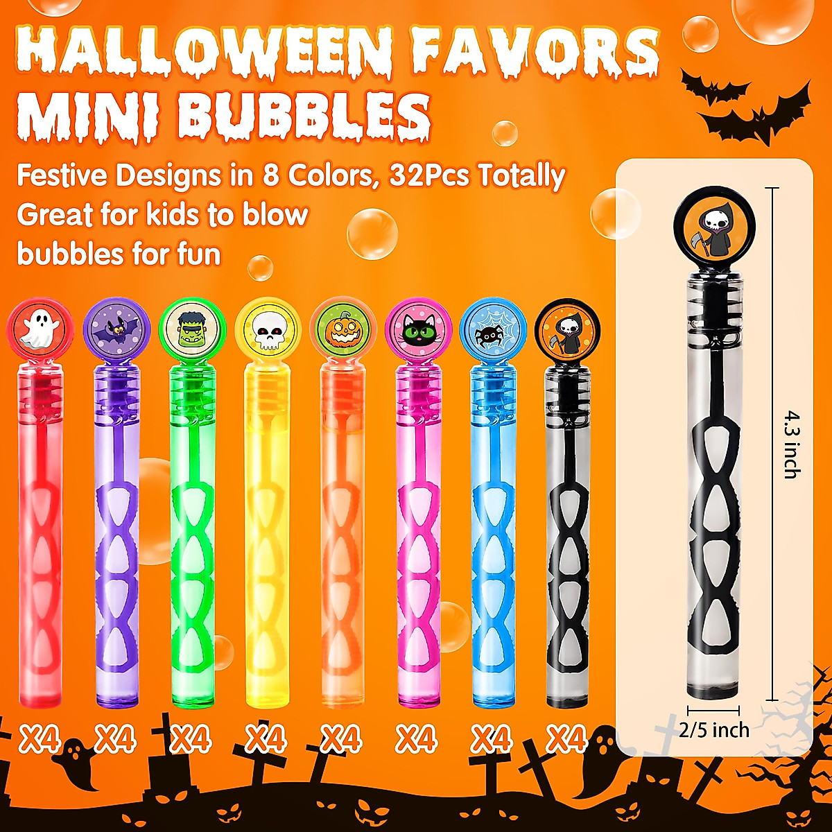 32 Pcs Halloween Party Favors Bubble Wands for Kids Halloween Basket Stuffers Goodie Bag Fillers, Halloween Toys Treats Non Candy Bulk Classroom Prizes Favors for Toddlers Kids Birthday Party Supplies