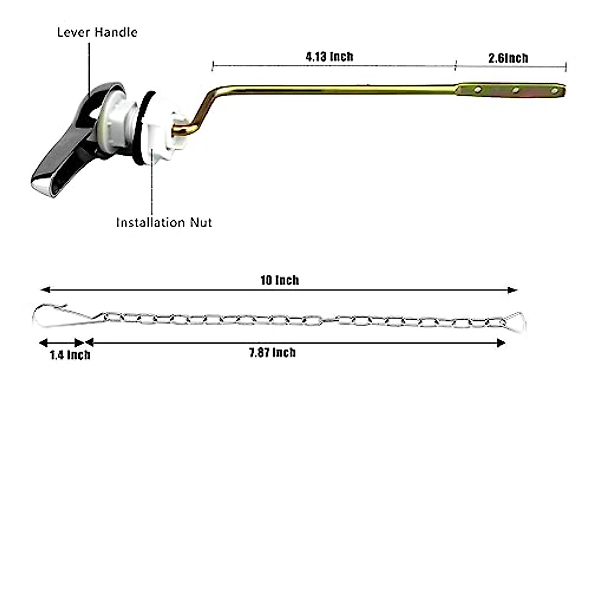 XHGAYL Toilet Flush Handle Replacement Kit,Side Mount Toilet Tank Lever,Toilet Tank Trip Lever with Stainless Steel Flapper Chain,Brushed Nickel