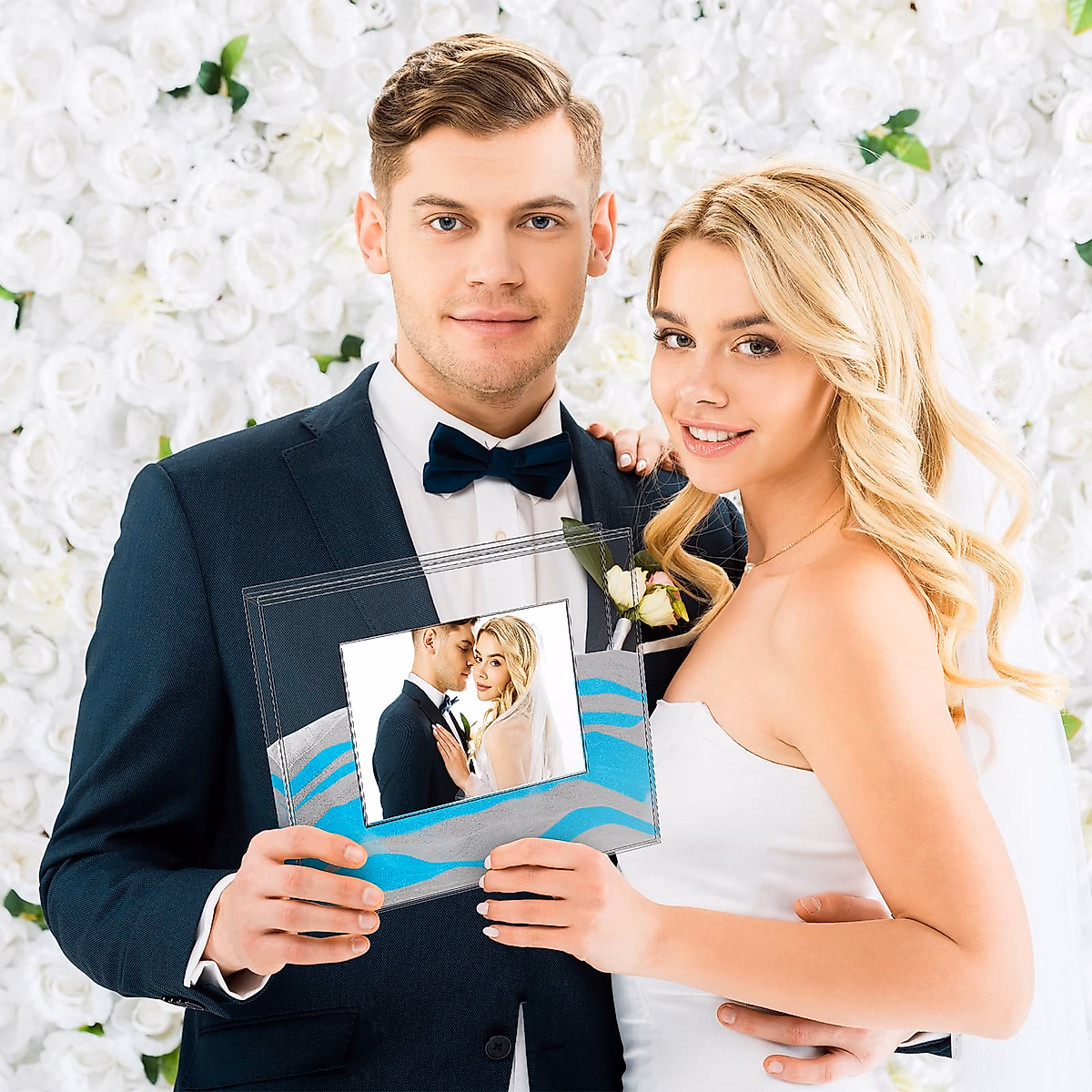 Queekay Wedding Unity Sand Ceremony Photo Frame Clear Acrylic Sand Ceremony Shadow Box with Picture Frame for Wedding Decorations Home Decor Keepsake (Classic Style)