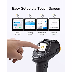 Inateck Bluetooth Barcode Scanner, 2D 1D Wireless Handheld Scanner, QR Code Scanner, Equipped with a Touchscreen and Smart Base, CMOS+CCD Dual modules, Larger scanning Range, Supports app SDK, P8.