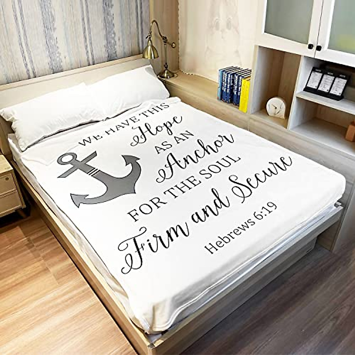 HommomH Fleece Blanket 50" x 60" We Have This Hope As an Anchor for The Soul Firm and Secure Hebrews 6 19 Inspirationa Art Christian Lightweight Fuzzy Cozy Soft Throw for Men Women, Air Conditioning