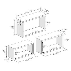 Mobili Fiver, Set of 3 Rectangular Cube Shelves, Giuditta, Rustic Oak, Laminate-Finished, Wall Mount Shelves for Kitchen and Living Room, Italian Furniture