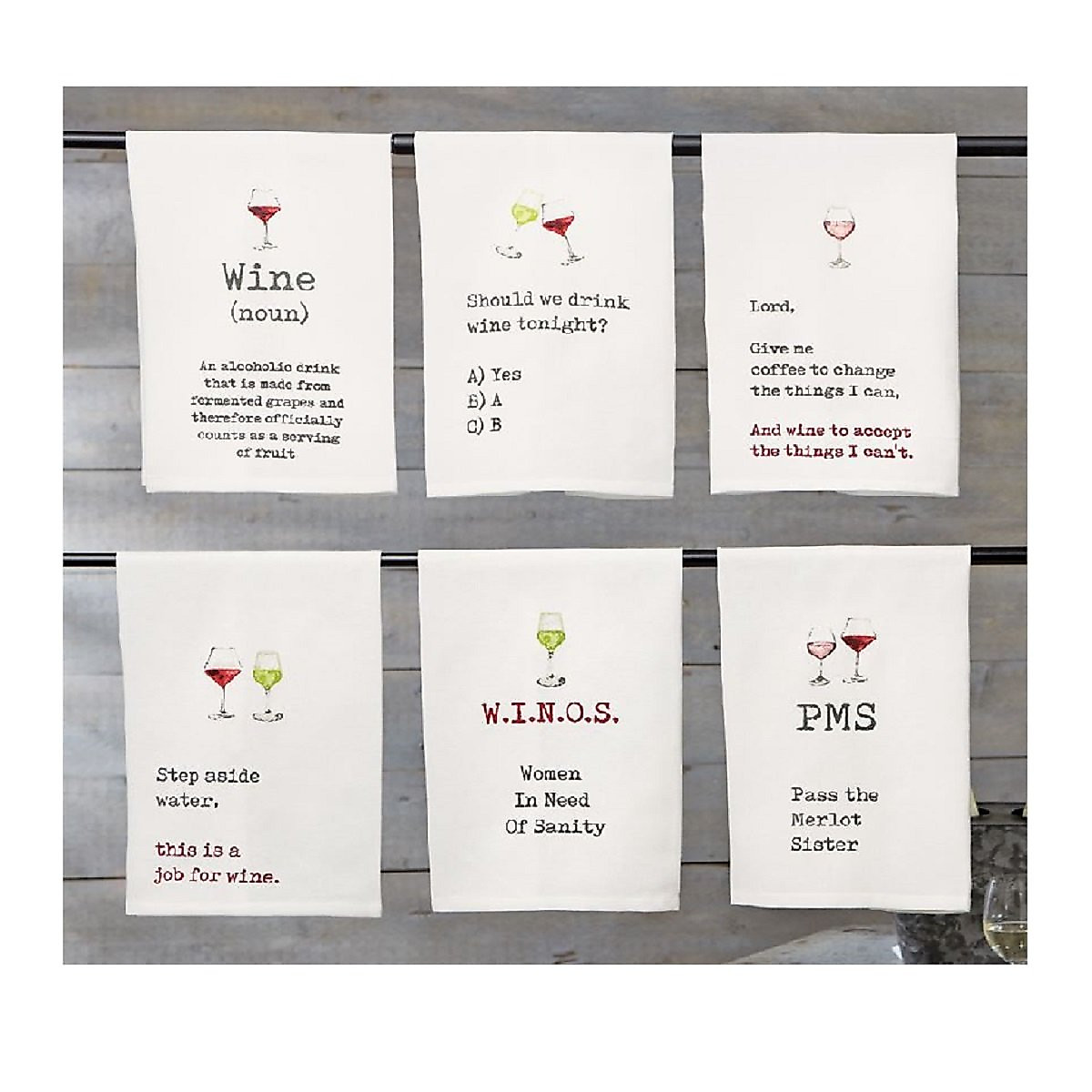 Mud Pie Wine Hand Dish Towel, White 10 inches