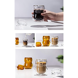 feb.7 Bear Cup, Double Wall, 300 ml Espresso Coffee Tea 3D Glasses Cup with Lid Heat-resistant Double Wall Milk Beer Juice Drinkware Christmas Cup (Transparent)