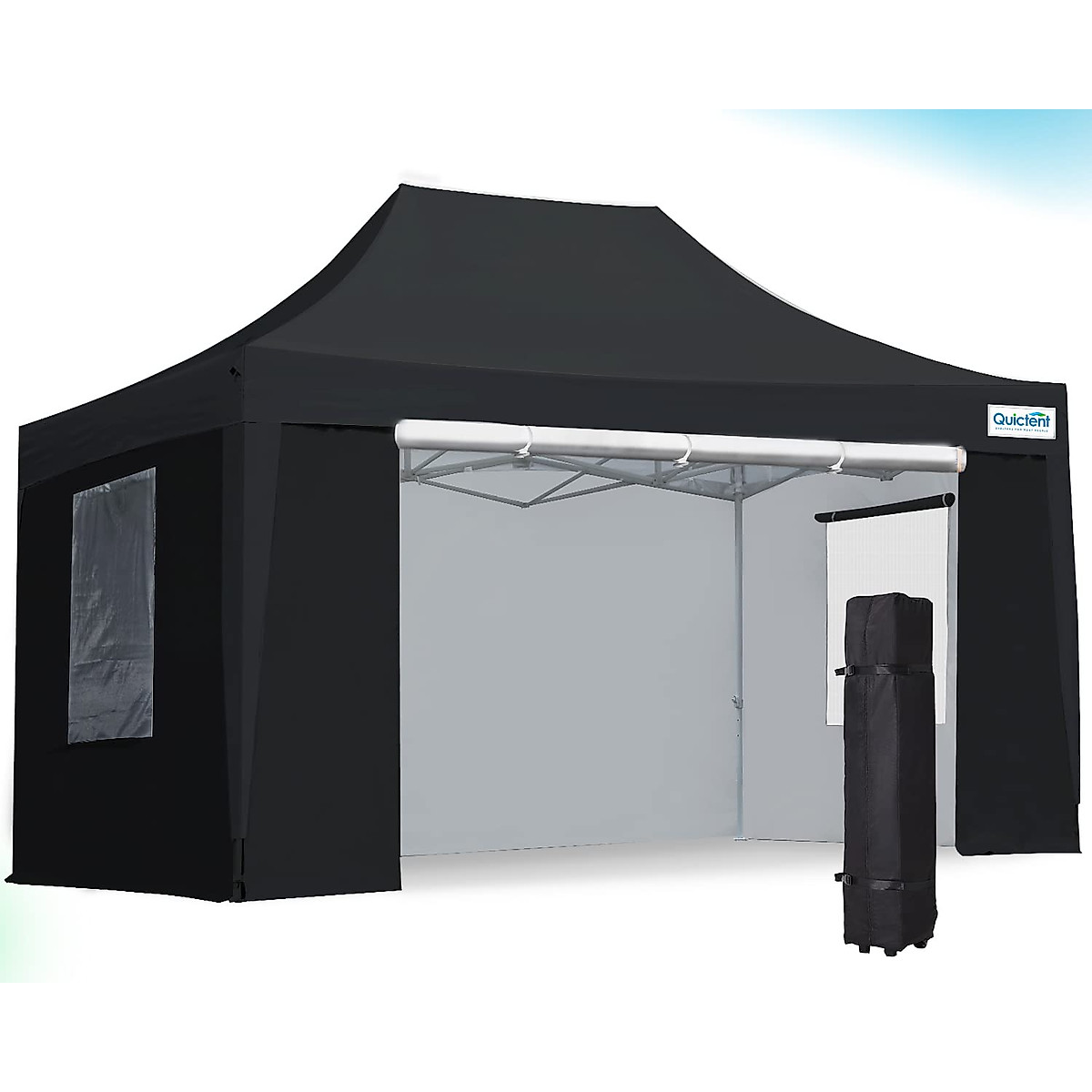 Quictent Privacy 10x15 EZ Pop up Canopy Tent Instant Folding Party Tent Photo Booth with Sidewalls and Wheeled Carry Bag Waterproof (Black)