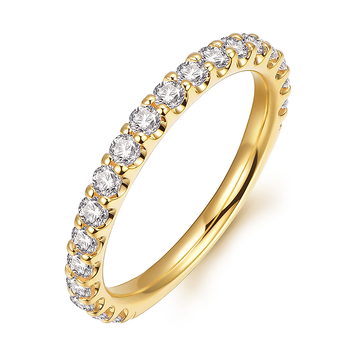 HAFEEZ CENTER 14K Gold Moissanite Wedding Band for Women 14K Solid Gold Rings for Women 2.5mm Eternity Moissanite Wedding Band (Yellow-Gold, 8)