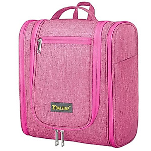 BALEINE Toiletry Bag for Women and Men, Water-Resistance Cosmetic Bags Makeup Organizer for Toiletries with Hanging Hook (Large, Pink)