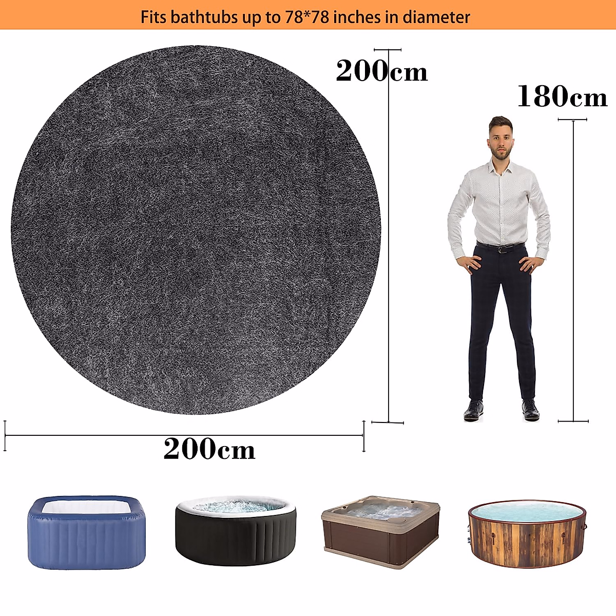 79 inch Dia Round Hot Tub Mat,Above-Ground Pool Protector Mat,Anti-Slip Water-Absorbent Hot Tub Mat,Large Inflatable Hot Tubs Floor Pad,Washable Reusable for Hot Tubs Mat.