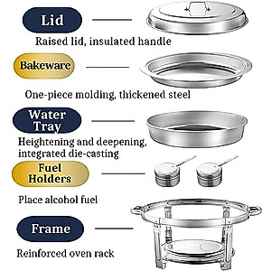 Oval Chafing Dish Set, Stainless Steel Food Warmer for Caterings Banquet Parties, Buffet Server Warming Tray with Water Pans and Fuel Holders