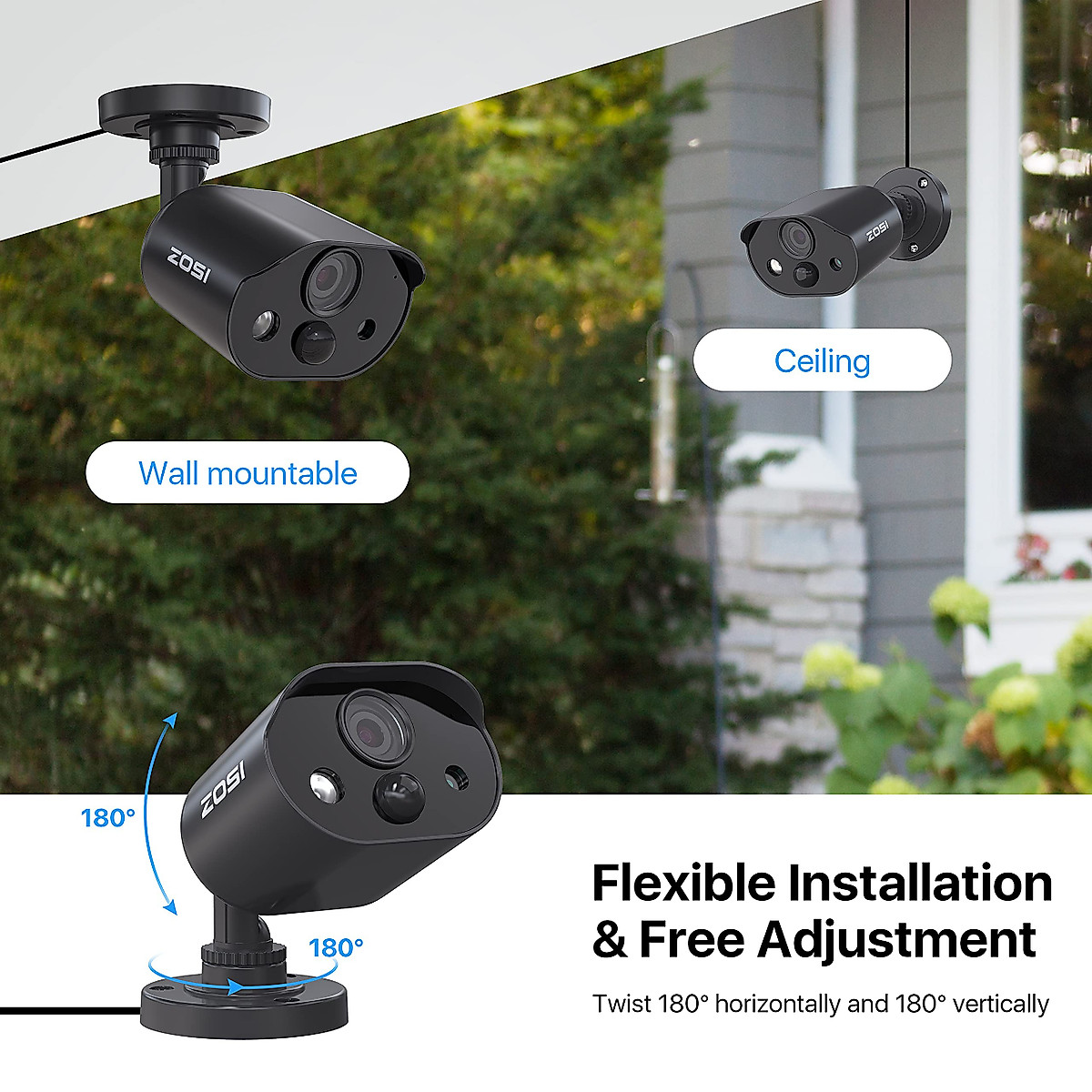 ZOSI C303 Home Outdoor Security Camera System with Audio, 5MP-Lite 8 Channel DVR and 4 x 1080p Weatherproof Camera with Human Detection Alerts, Smart Light & Sound Alarm