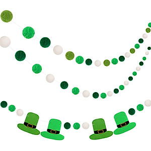Tatuo 3 Pieces St. Patrick's Day Pompom Garlands Felt Pompom Ball Garlands Irish Wall Hanging Garlands Colorful Pom Pom Banners for St. Patrick's Day Irish Party Indoor Outdoor Home Supplies
