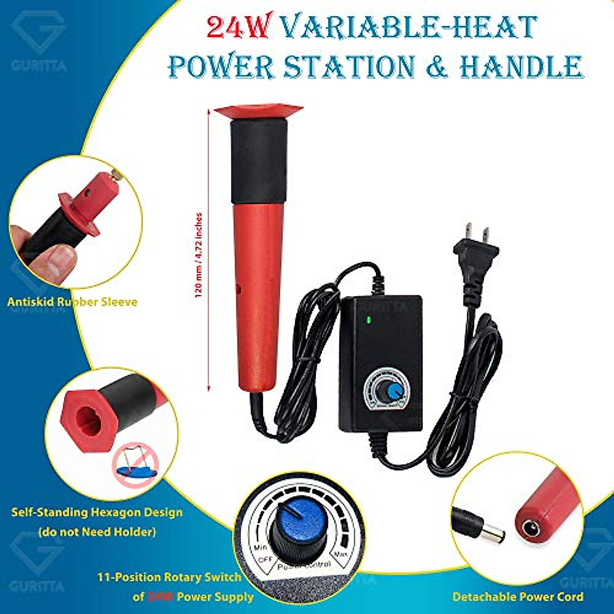 Perfect 300-400°C Strong Power 24W Electric Hot Foam Cutter Kit by Guritta, Hot Wire Styrofoam Cutting Knife, Heated Foam Carving Sculpting Tool Stainless Steel Wire Bowl Cutting Pen Engraver