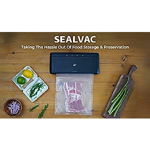 SEALVAC Cordless Vacuum Sealer Machine, Automatic and Compact Design Food Sealer with Vertical Stand, Portable, Sous Vide, Wine & Container Air Sealing Includes 20 Sealing Bags 8"X12" (Black (with vertical stand))