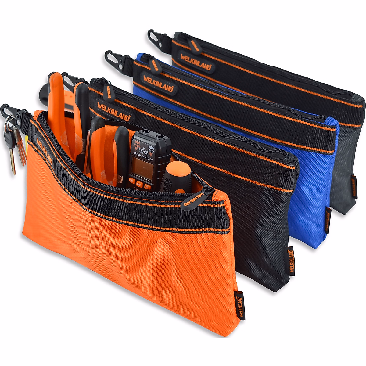 4-Packs Small Tool Pouch, Heavy-Duty Tool Pouch, Electrician Tool Pouch, Tool Pouches w/Clip, Electricians Tool Pouch, Tool Pouch Bag, Small Tool Bag, Tool Bag Small, Zippered Tool Bags and Pouches