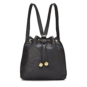 CHANEL, Pre-Loved Black Lambskin Bucket Backpack Medium, Black