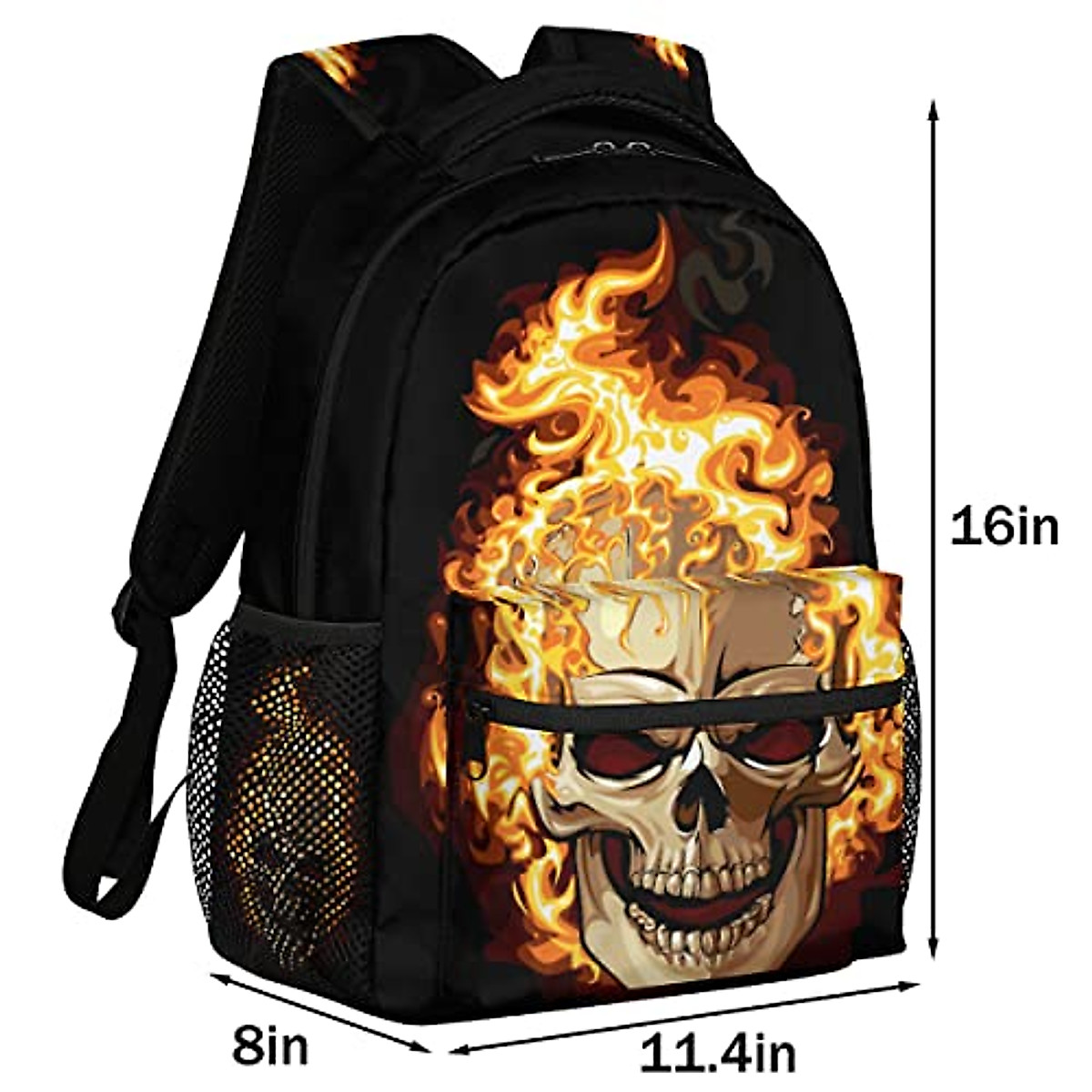 Funny Fire Gothic Skull Backpack for Girls Boys Kids 16inch Laptop Backpacks Lightweight Waterproof School Bookbag Travel Daypack Computer College Bag Gym Rucksack for Work School Women Men