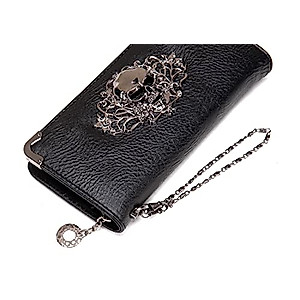 Ecohaso Skull Wallets for Women, Zip Around Goth Wallet Large Capacity Long Purse Credit Card Clutch Wristlet for Women (A-Black)