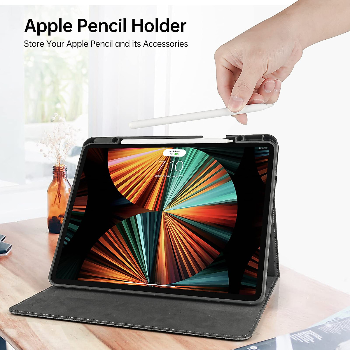 iPad Pro 12.9 Case 6th Generation 2022 / 5th Gen 2021/2020 4th / 2018 3rd Gen, iPad Pro Cases with Pencil Holder, Full-Body Protection Leather Cover for Women, Auto Wake/Sleep - Grey