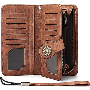 BOSTANTEN Womens Wallet Leather Large Capacity Wristlet Clutch Purse Credit Card Holder with RFID Blocking Brown