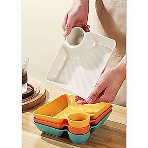 Haifle Chip And Dip Set, 7.2inch Square Japanese Sushi Plates Reusable BPA-Free Plastic Divided Serving Dish Trays For Dessert, Salad, Sushi, Fruits, Veggie, Snacks-4-Set
