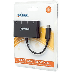 Manhattan 4-Port USB 3.0 Hub – with 5 Gbps Data Transfer, 1A Mobile Device Charging, 8 inch Cable – Compatible with PC, MacBook, Mac Pro, Mac mini, iMac, Surface Pro, Flash Drive - 162746