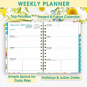 Ymumuda 2024-2025 Planner, 12-Month Daily Weekly Monthly Planner from JUL.2024 to JUN.2025, 8.4" X 6", Spiral Planner Notebook with Stickers, Elastic Closure, Inner Pocket, Colorful Embroidery