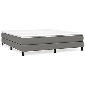 vidaXL Box Spring Bed Frame Home Indoor Bedroom Bed Accessory Wooden Upholstered Double Bed Base Furniture Dark Gray 76"x79.9" King Fabric
