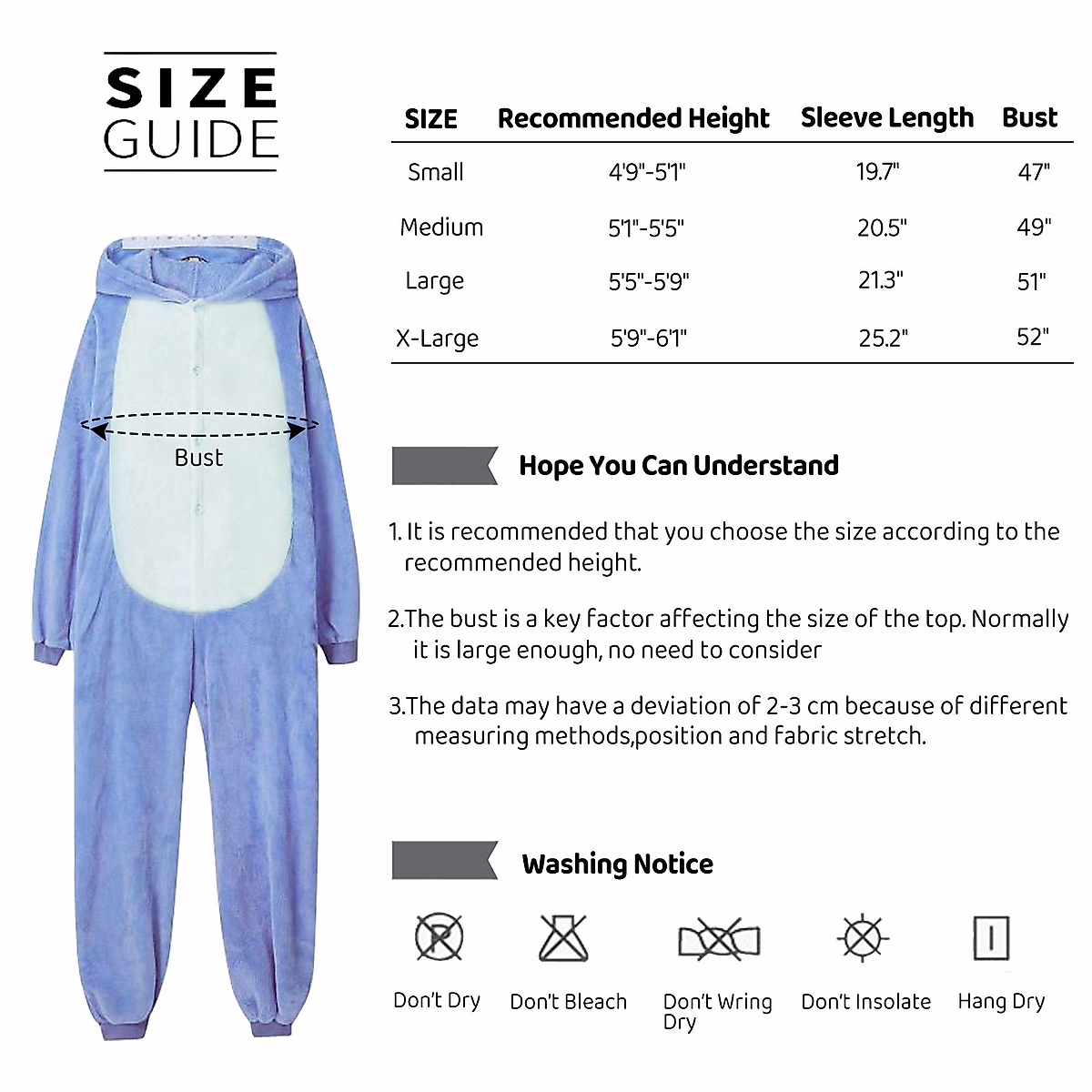 Duraplast Prferhouse Unisex Adult Pajamas Costume One Piece Flannel Halloween Cosplay Hooded Jumpsuit … (S, Blue)