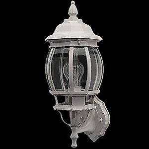 1-Light Outdoor White Wall Lantern with Clear Beveled Glass