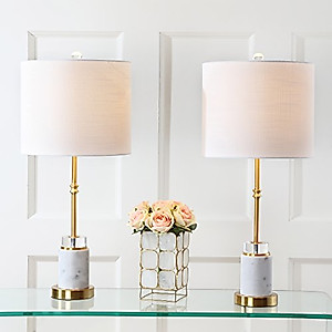 JONATHAN Y JYL5003A-SET2 Set of 2 Table Lamps Harper 27" Marble/Crystal LED Table Lamp Modern Contemporary Bedside Desk Nightstand Lamp for Bedroom Living Room, White/Brass Gold